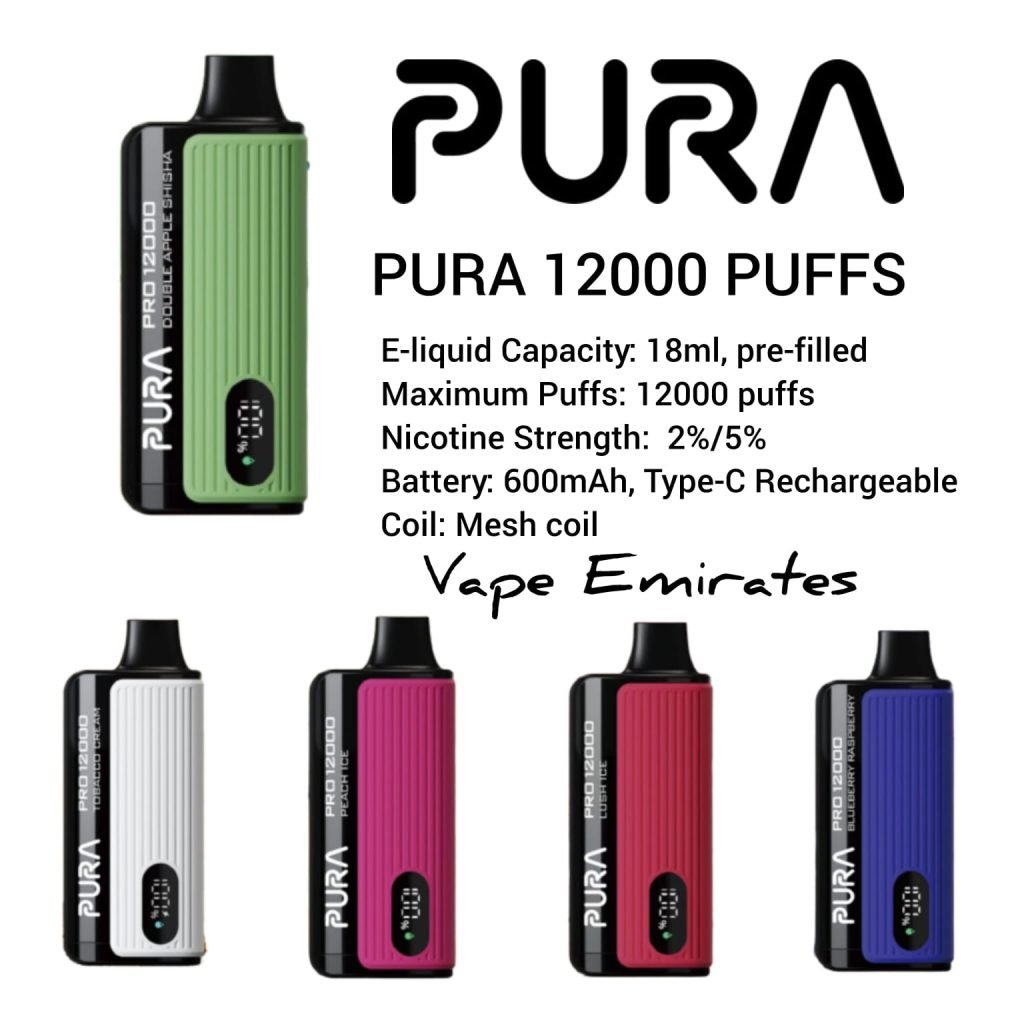 Pura 12000 Disposable vape, Type-C rechargeable/18ML capacity.