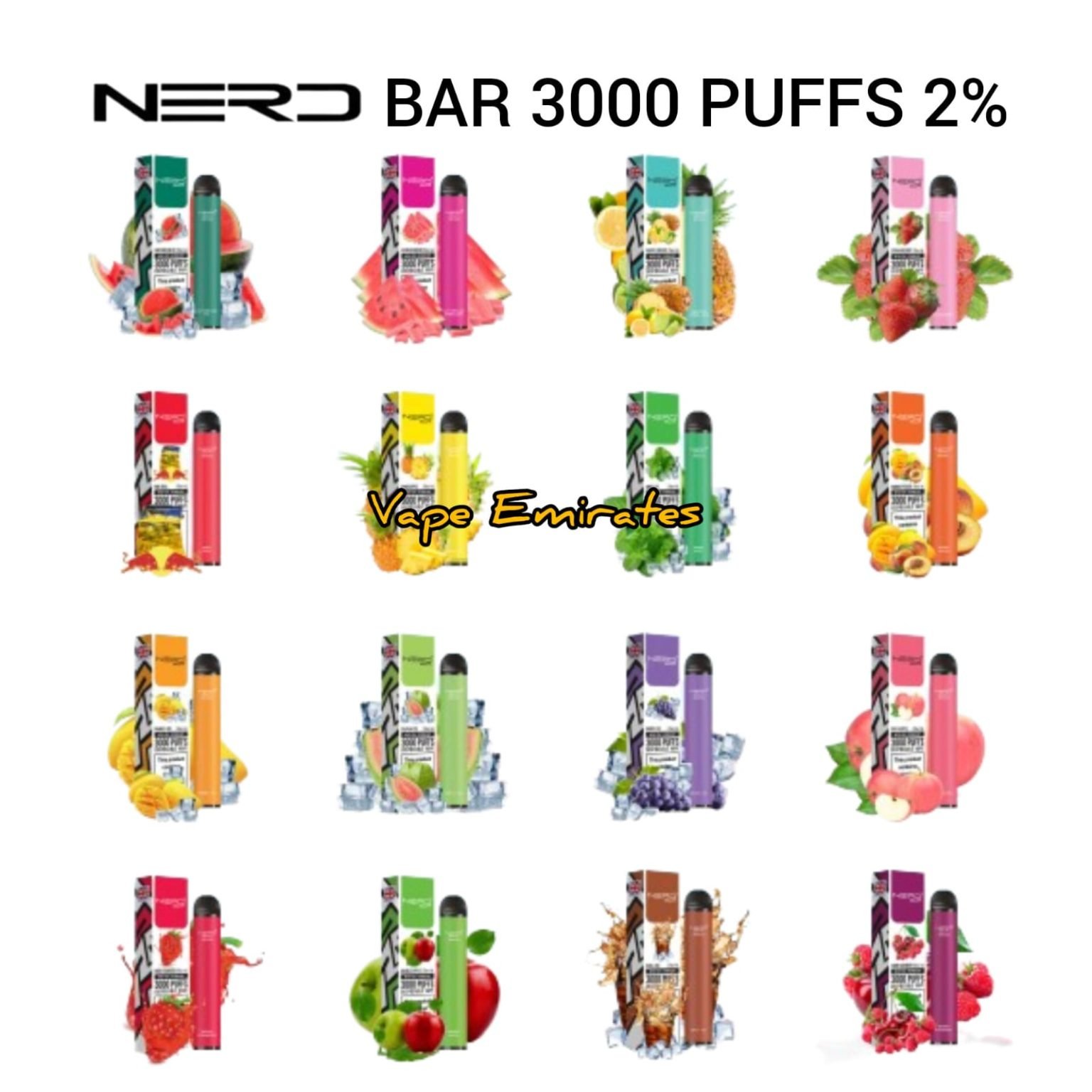 Nerd Bar 3000 Puffs, 2% Nic__ Vape Emirates.