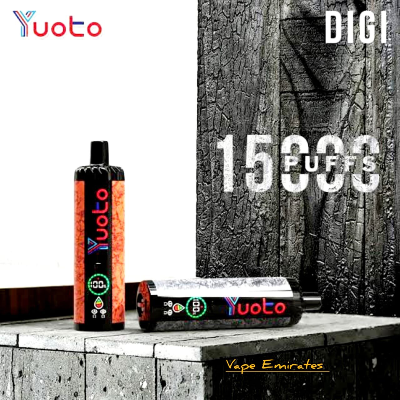 YUOTO Digi 15000 Puffs Disposable Vape, Battery Fuel Level UI,